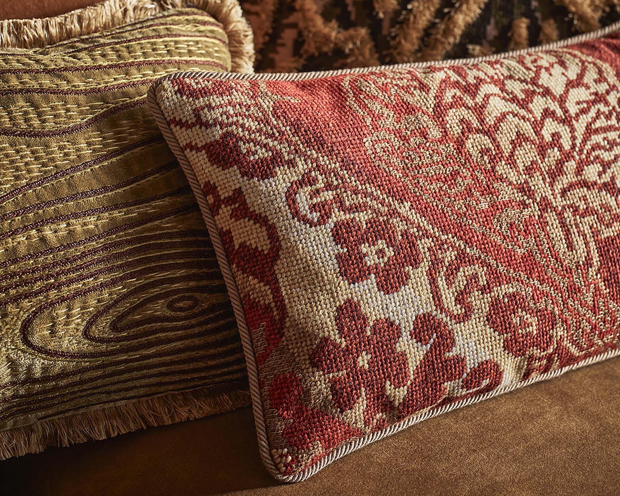 red damask cushions